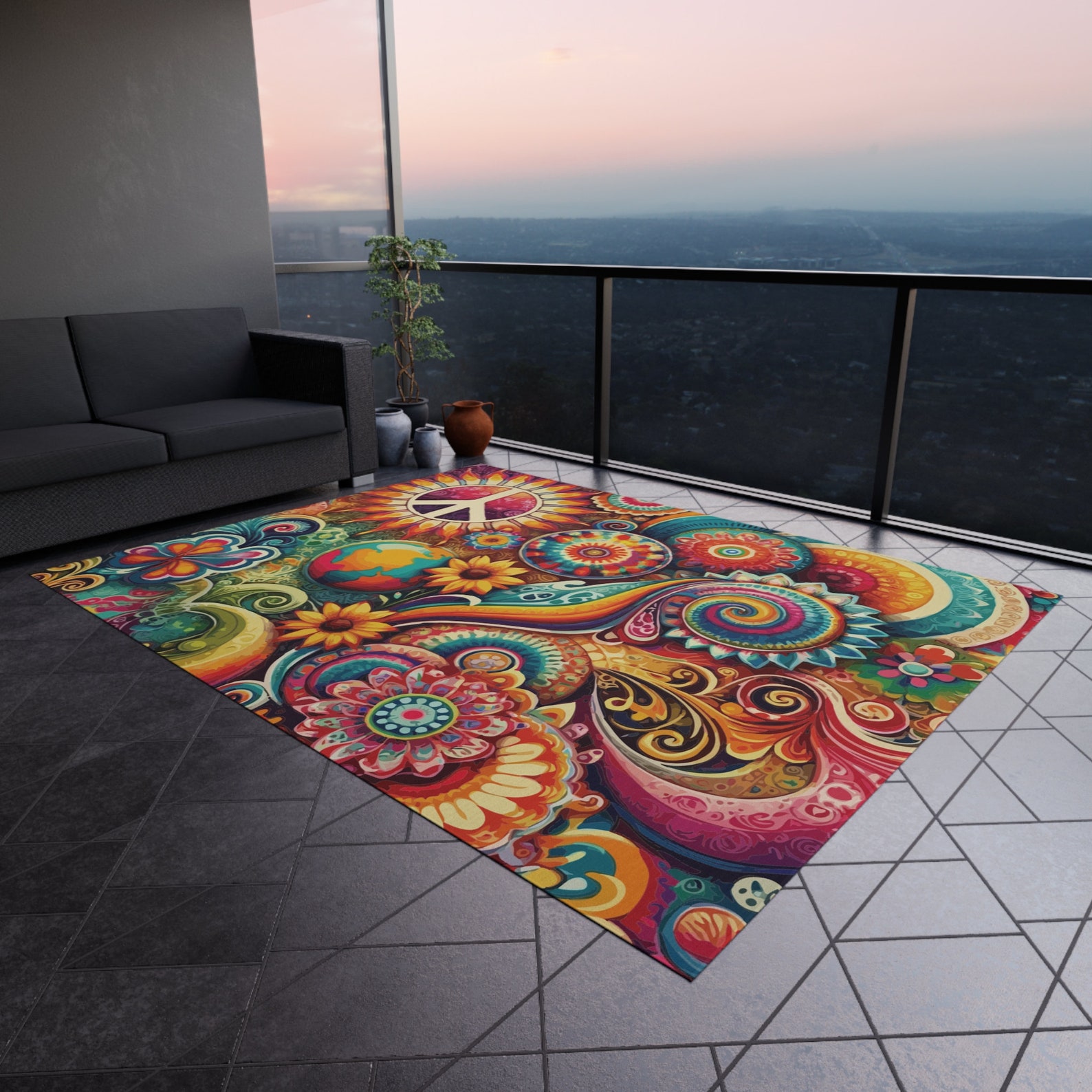 Groovy Vibes Outdoor Rug. Psychedelic Rug Reminiscent of the 60s or 70s ...