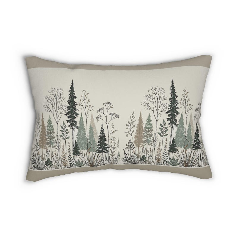 Calm Forest Lumbar Pillow. Featuring Charming Evergreen Trees, Grasses ...