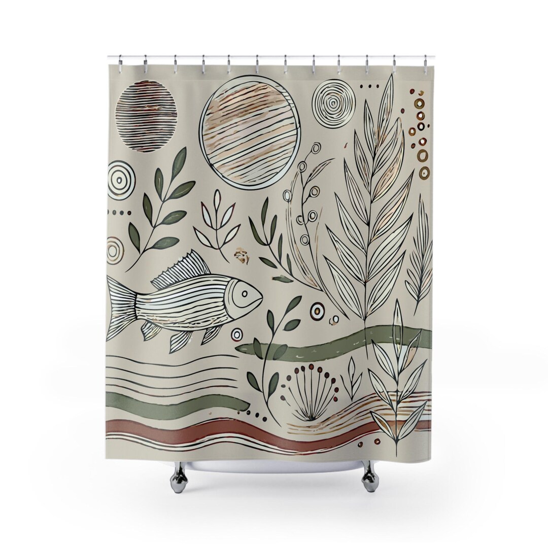 Minimalist Boho Fish Cloth Shower Curtain. Featuring a Serene Blend of ...