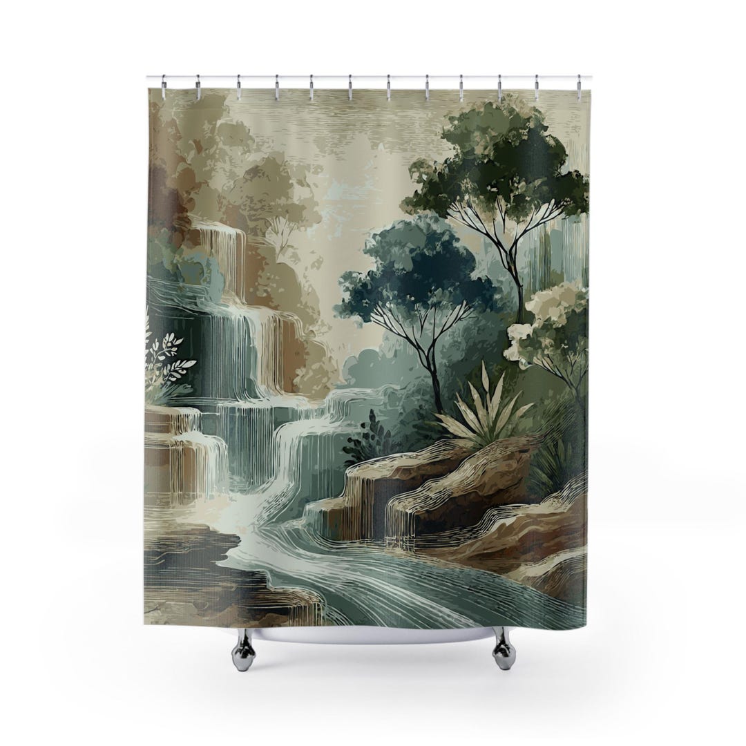 Impressionistic Waterfall Cloth Shower Curtain. Featuring a Cascading ...