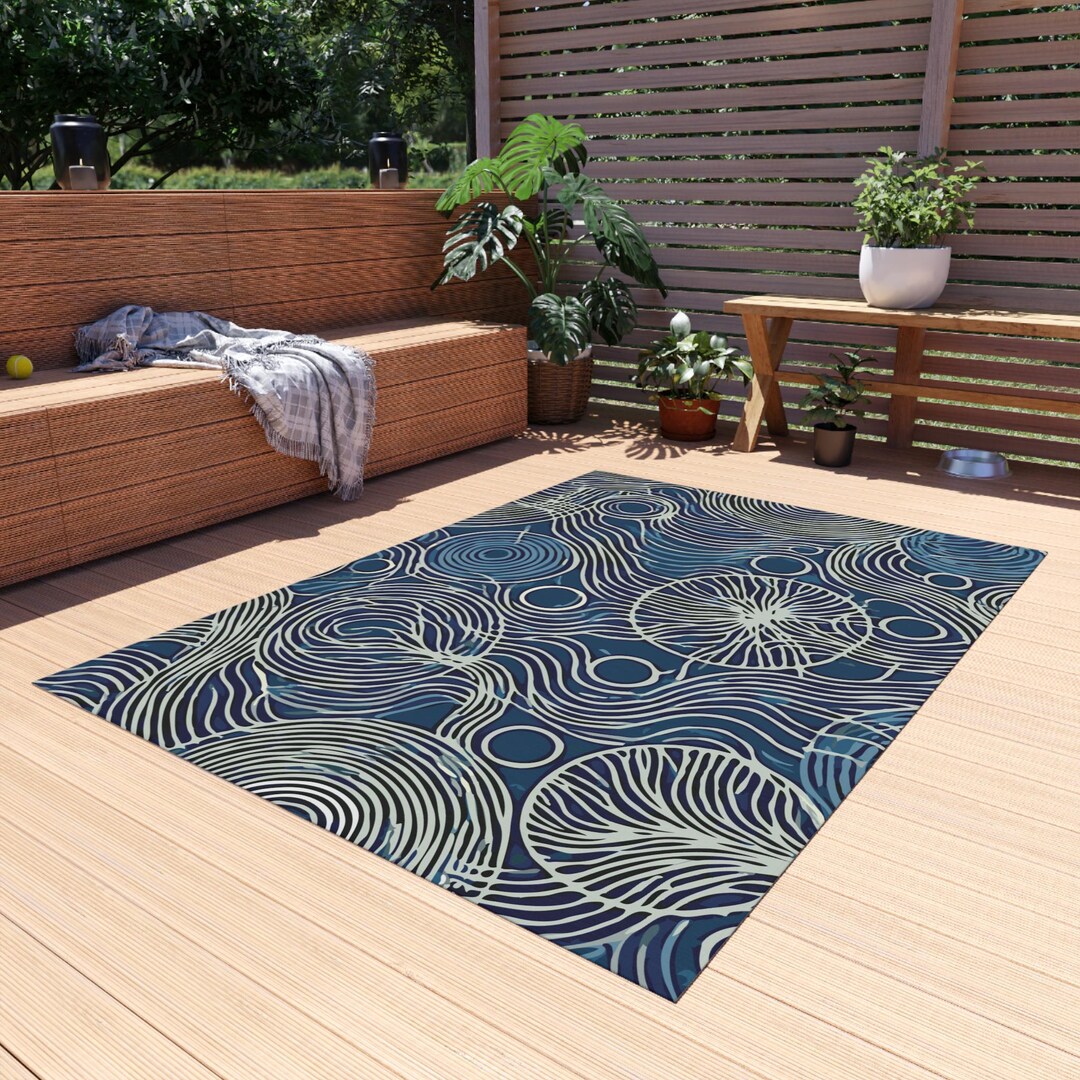 Abstract Swirl Outdoor Rug. Featuring Bold, Organic White and Blue ...