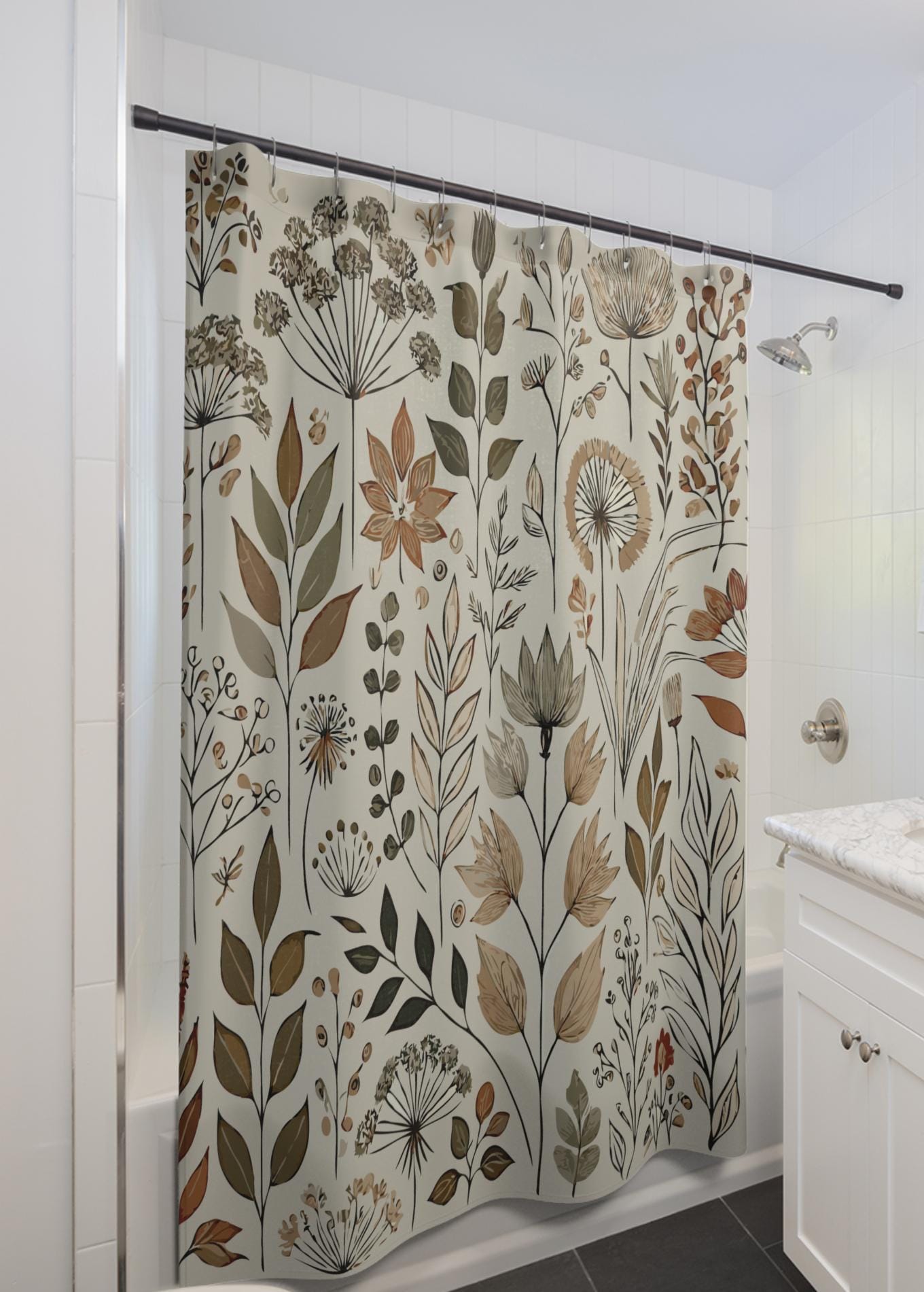 Earthy Botanical Cloth Shower Curtain. Featuring a Delicate Collection ...