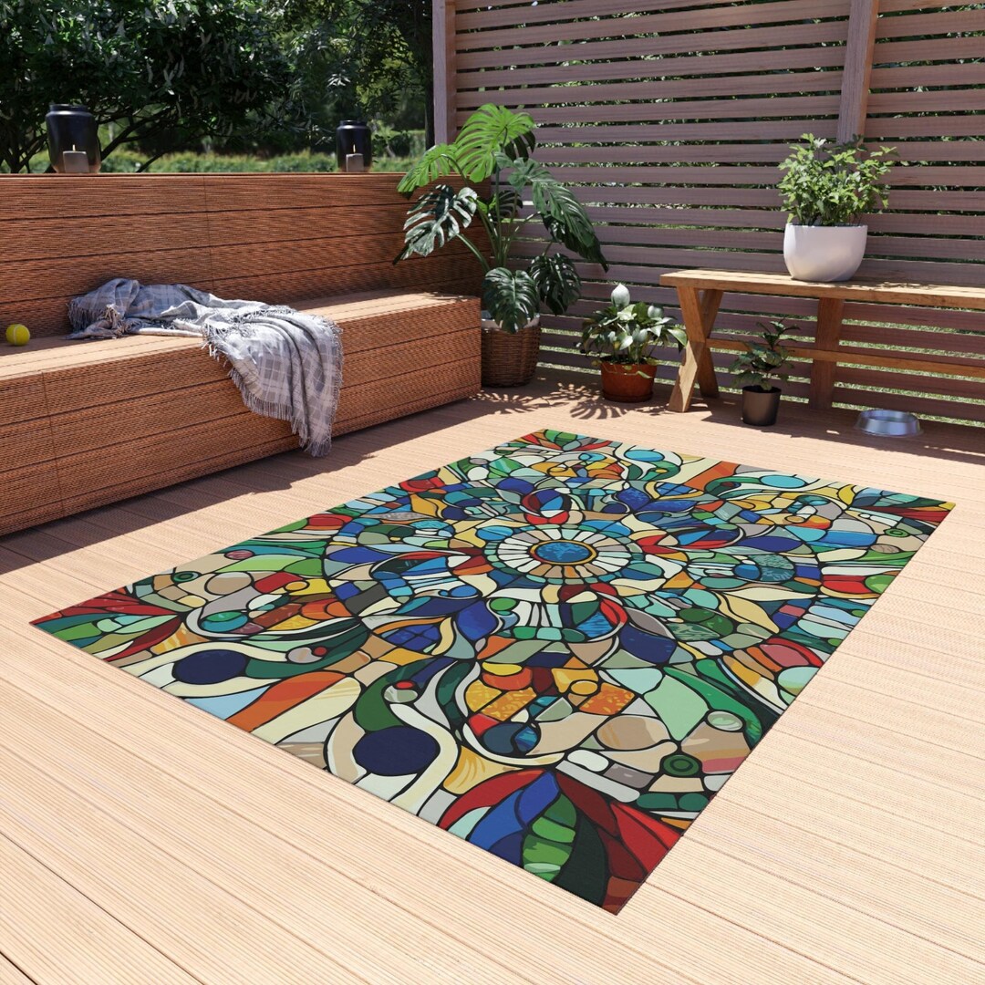 Stained Glass Outdoor Rug. Featuring a Dazzling Stained Glass Design in ...