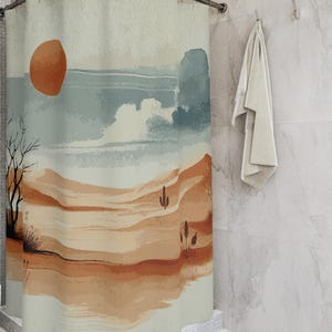 Serene Desert Scene Cloth Shower Curtain. Featuring a Tranquil Earthy ...