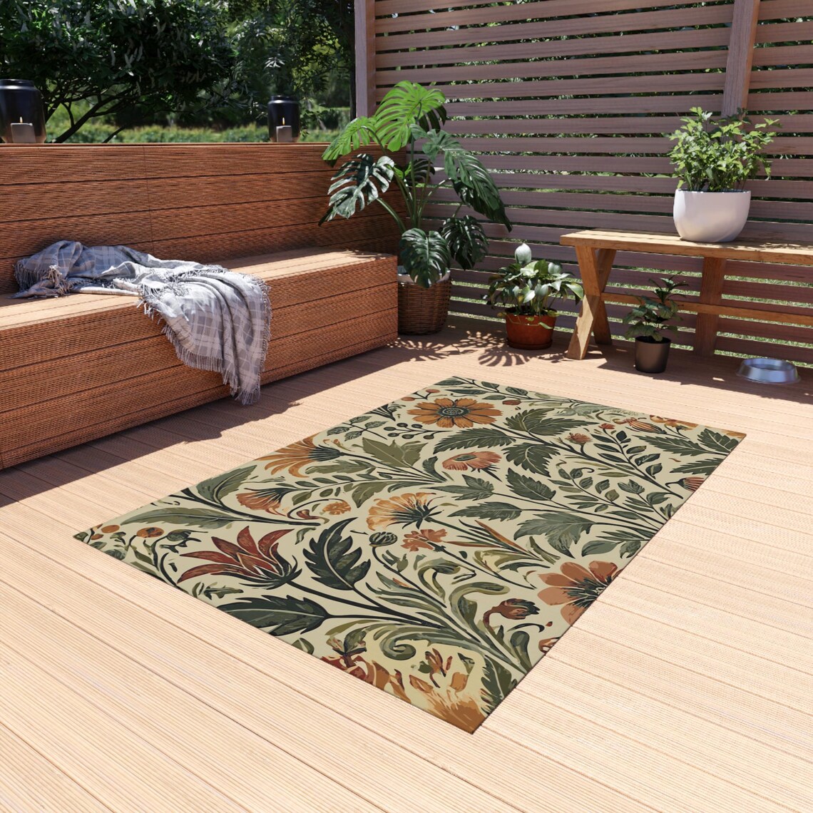 Vintage-inspired Floral Outdoor Rug. Featuring Lush Foliage and ...