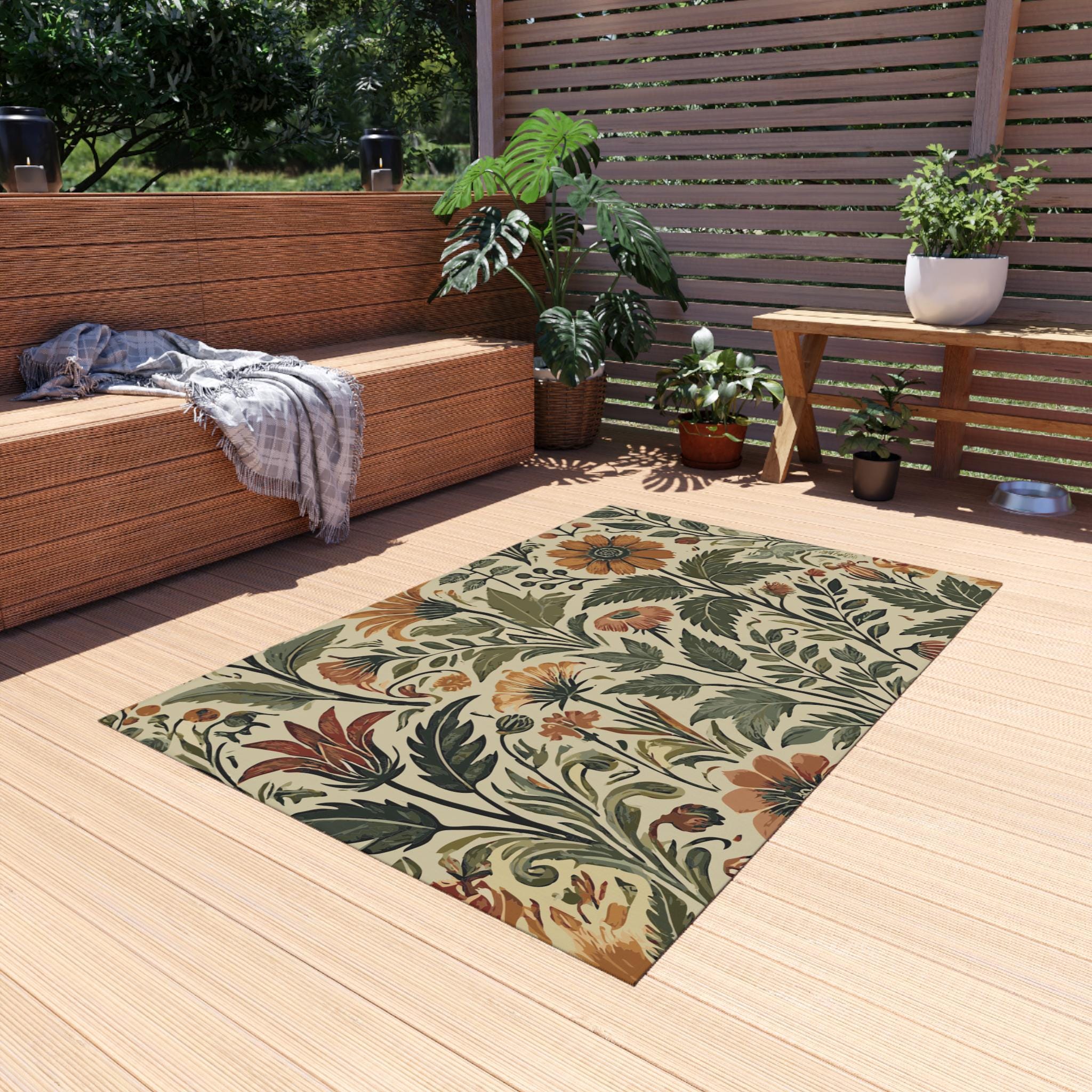 Vintage-inspired Floral Outdoor Rug. Featuring Lush Foliage and ...