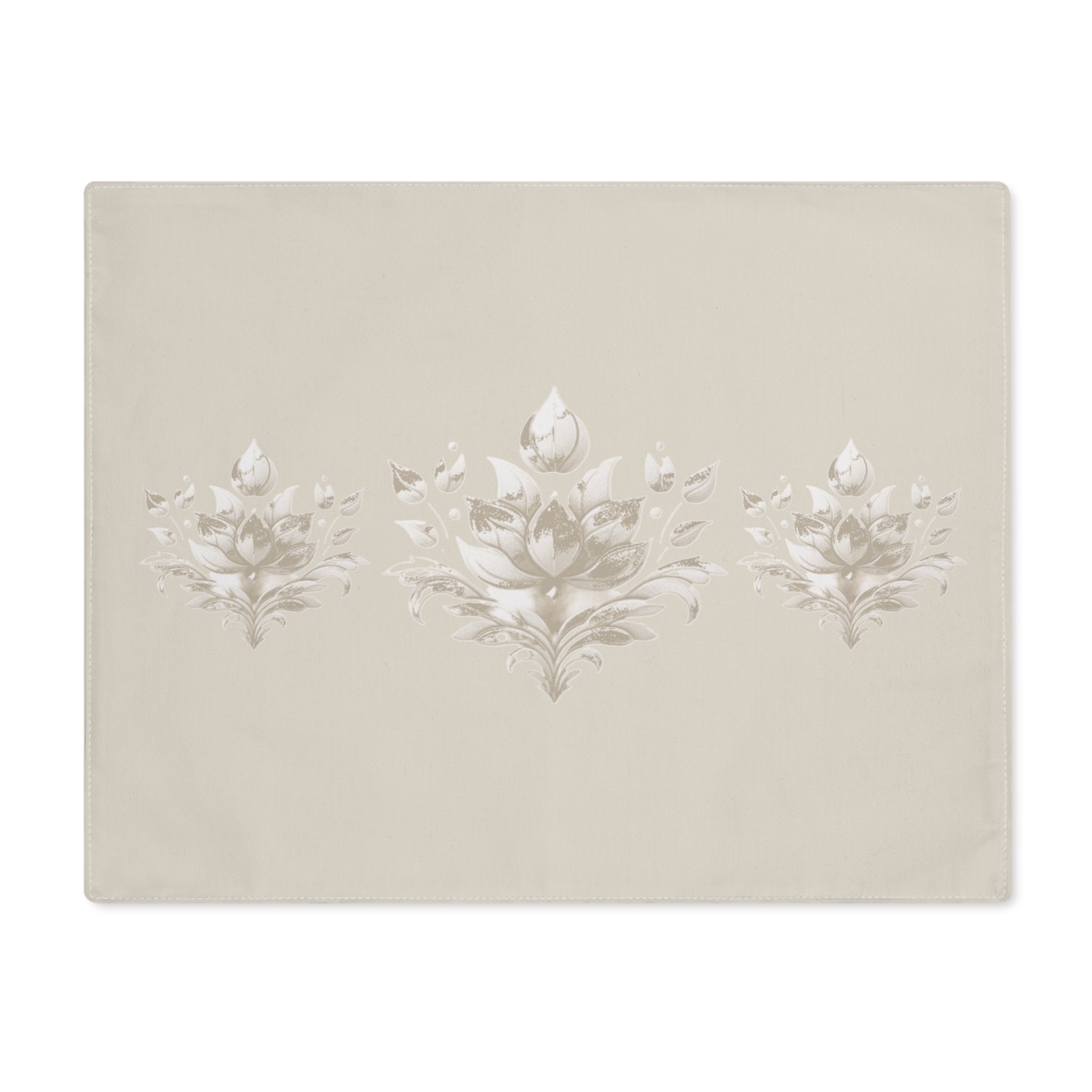 Beige Lotus Placemat. Features a Trifecta of Lotus Flowers on a ...