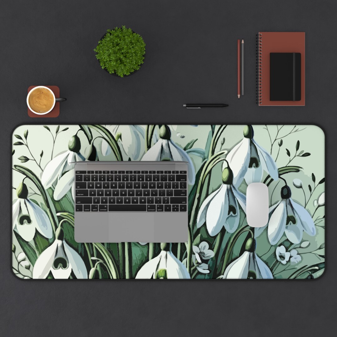 Snowdrop Desk Mat. Crisp White Bell-shaped Flowers on a Fresh Green ...