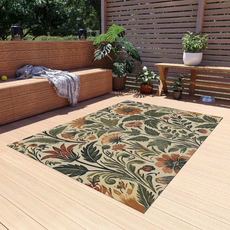 Vintage-inspired Floral Outdoor Rug. Featuring Lush Foliage and ...