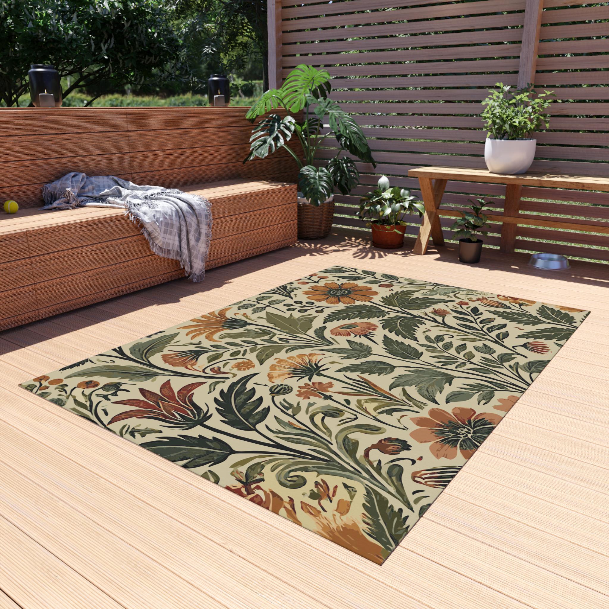 Vintage-inspired Floral Outdoor Rug. Featuring Lush Foliage and ...