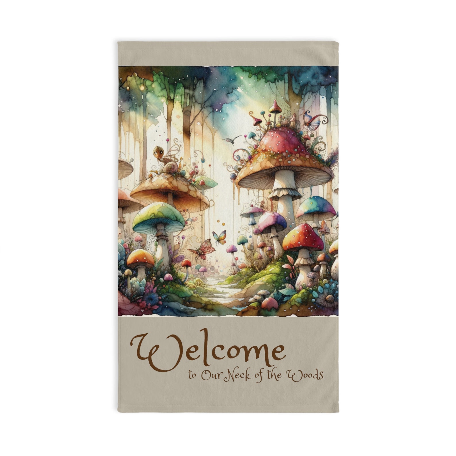 Mushroom Forest Welcome Hand Towel. Mystical Scene of Towering ...