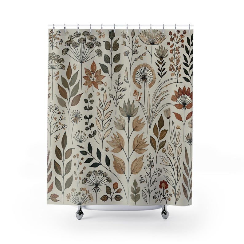 Earthy Botanical Cloth Shower Curtain. Featuring a Delicate Collection ...