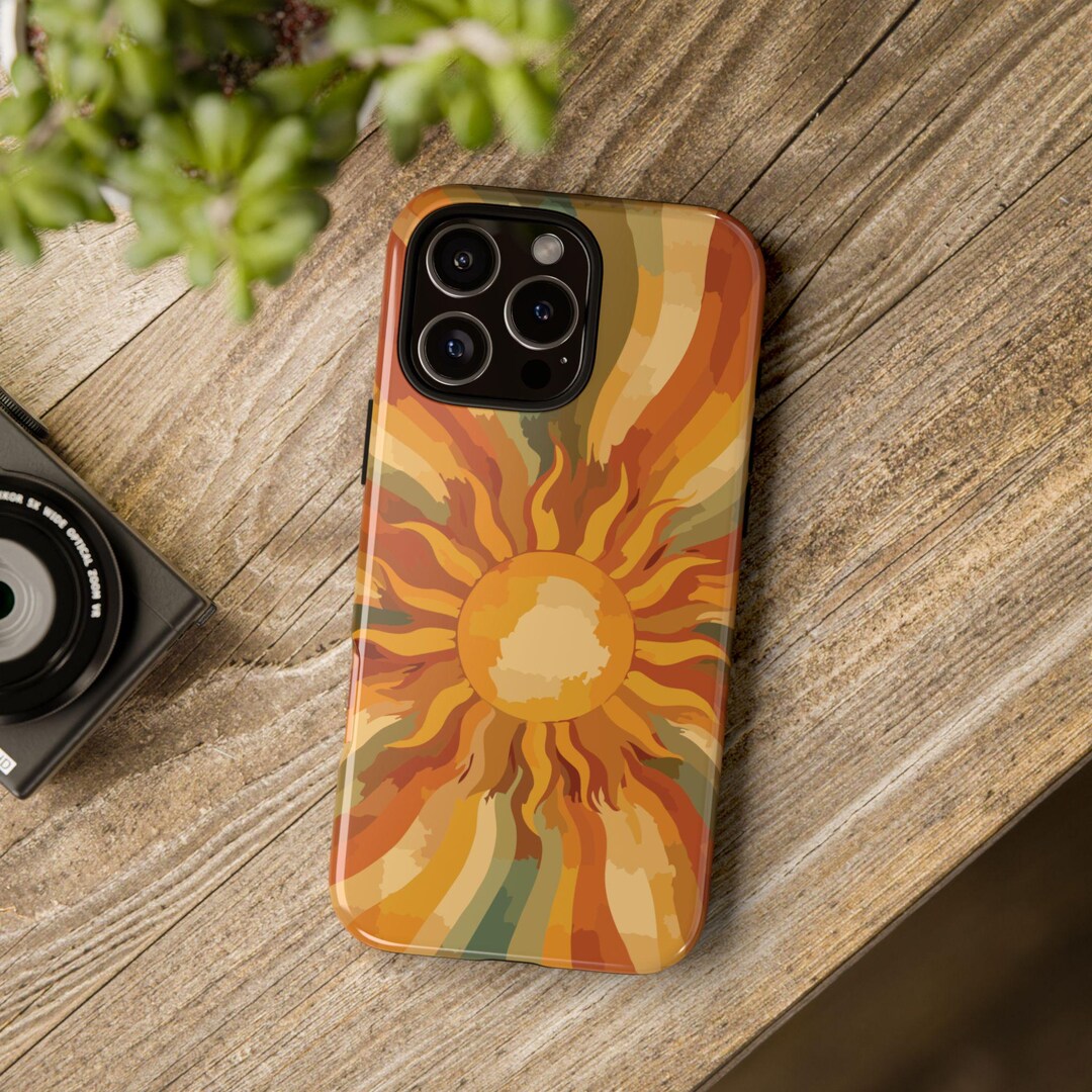 Retro Bohemian Phone Case. A Groovy Sun Radiating Through Psychedelic ...