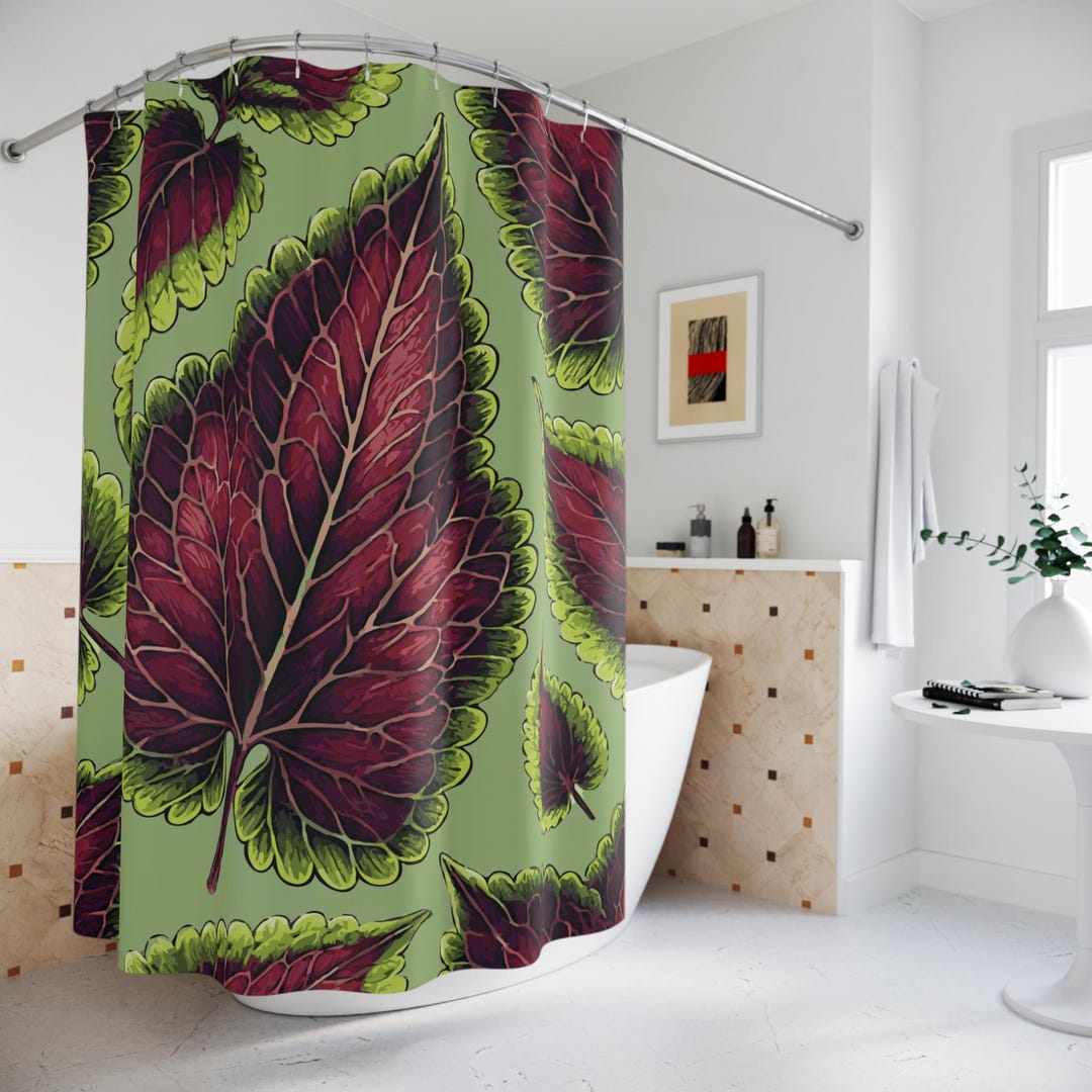 Burgundy and Chartreuse Green Cloth Shower Curtain. Featuring Burgundy ...