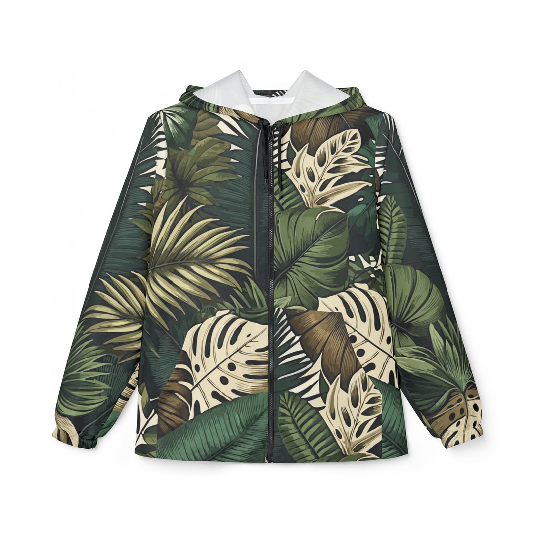 Tropical Leaf Camo Windbreaker Jacket. Featuring Tropical Leaves in ...