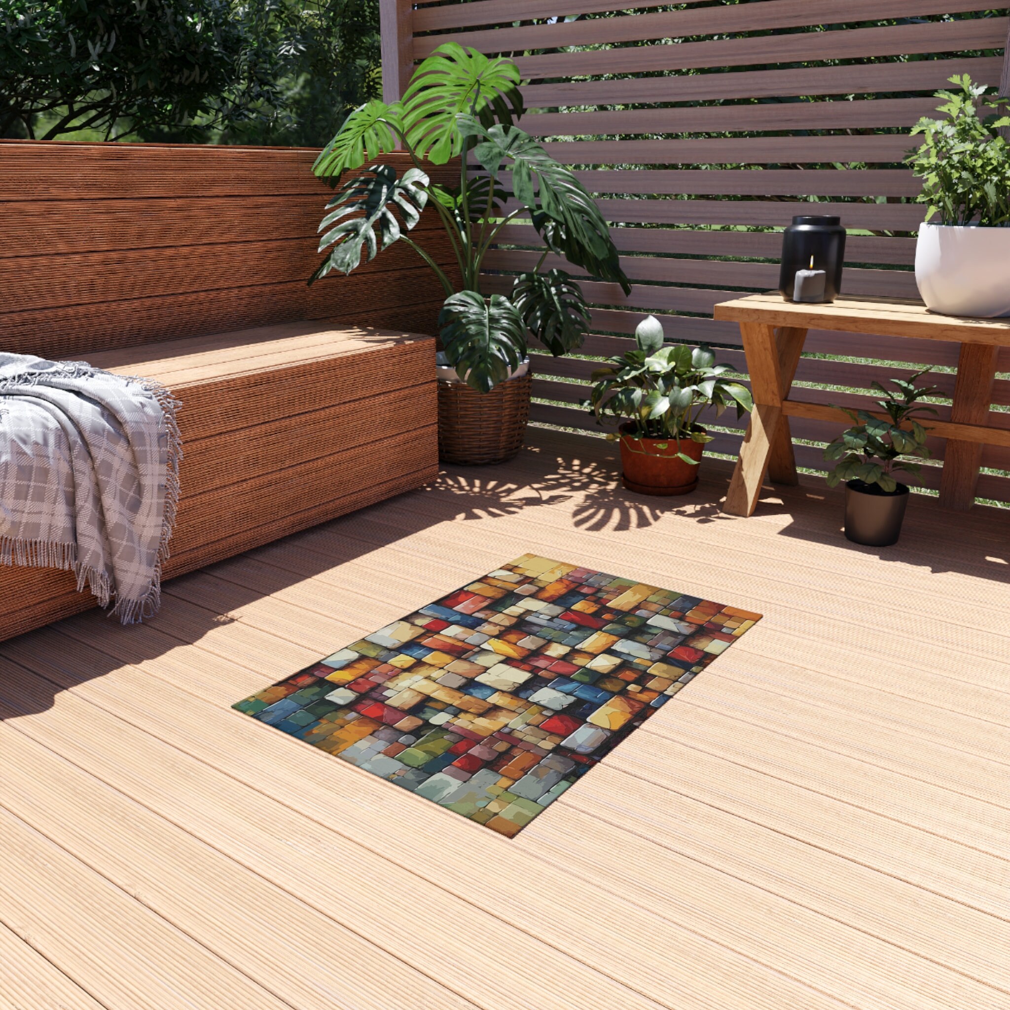 Mosaic Cubism Outdoor Rug. Featuring Bold and Geometric Shapes Inspired ...