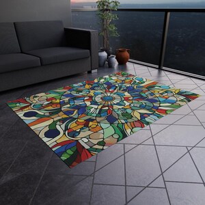 Stained Glass Outdoor Rug. Featuring a Dazzling Stained Glass Design in ...