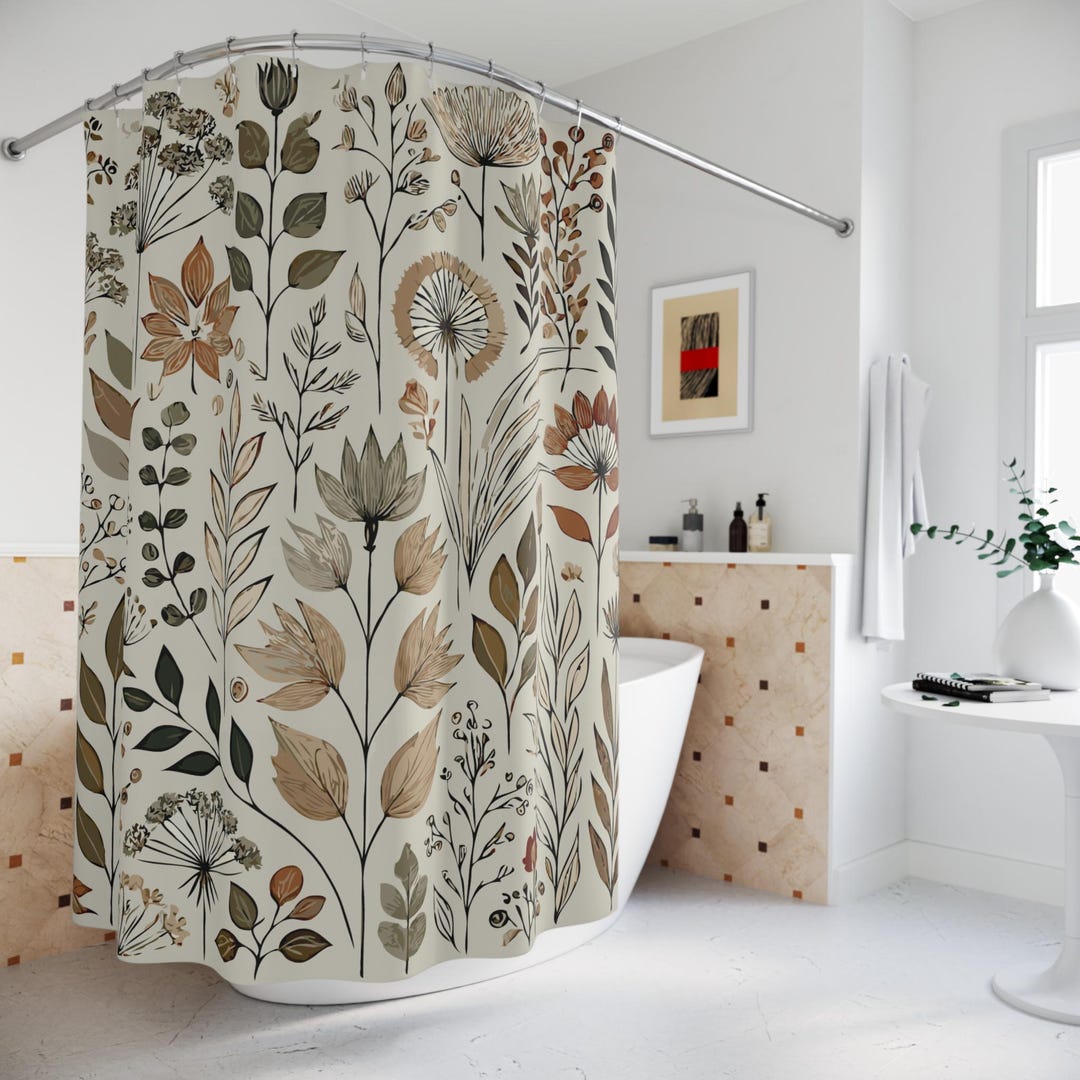 Earthy Botanical Cloth Shower Curtain. Featuring a Delicate Collection ...