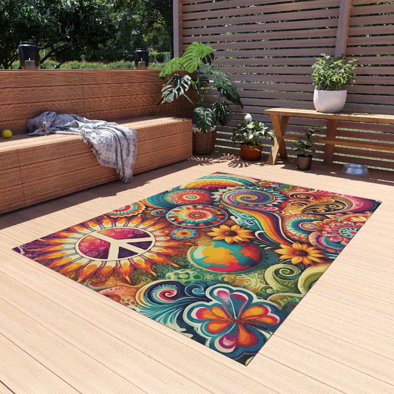 Groovy Vibes Outdoor Rug. Psychedelic Rug Reminiscent of the 60s or 70s ...