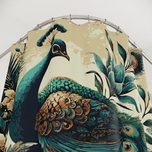 Mint and Amber Peacock Cloth Shower Curtain. Featuring a Majestic ...