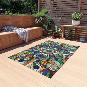 Stained Glass Outdoor Rug. Featuring a Dazzling Stained Glass Design in ...