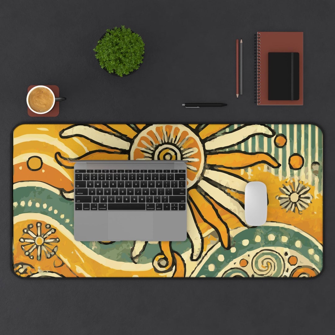 Groovy Sunburst Desk Mat. A Bold Stylized Sunburst Surrounded by ...