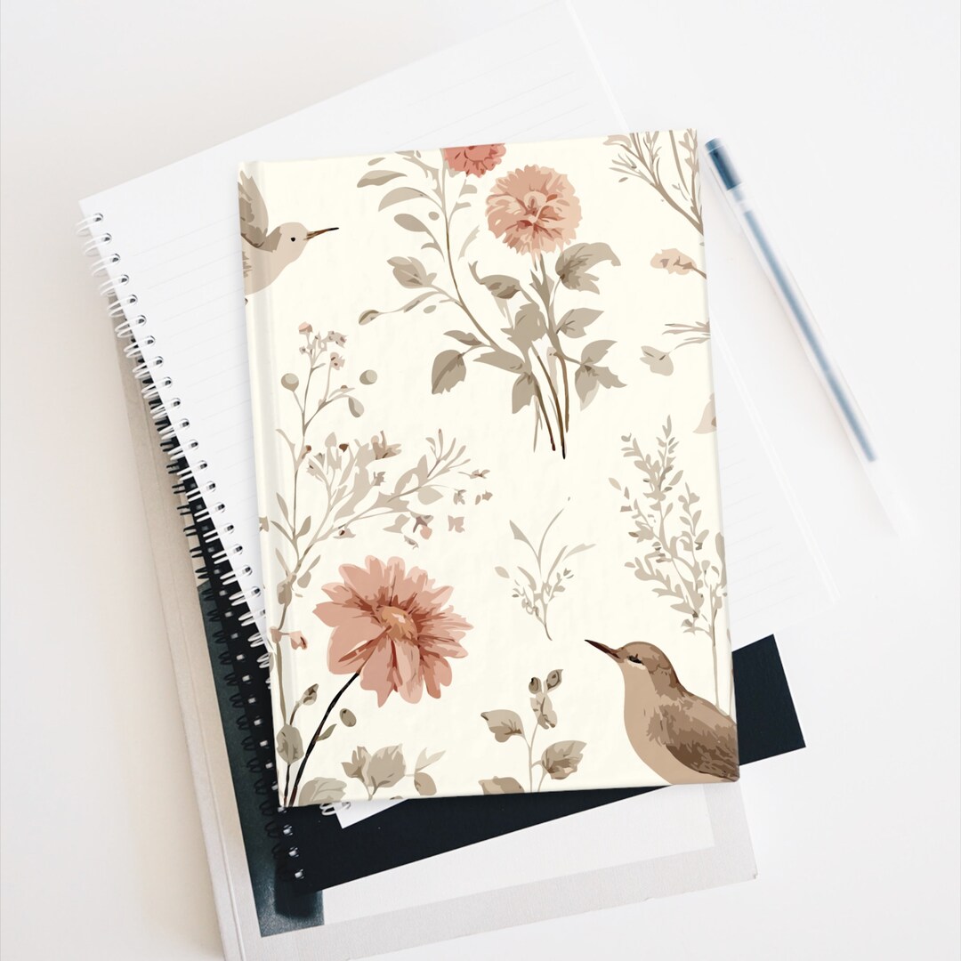 Minimalist Floral and Birds Journal. Featuring Delicate Flowers and ...