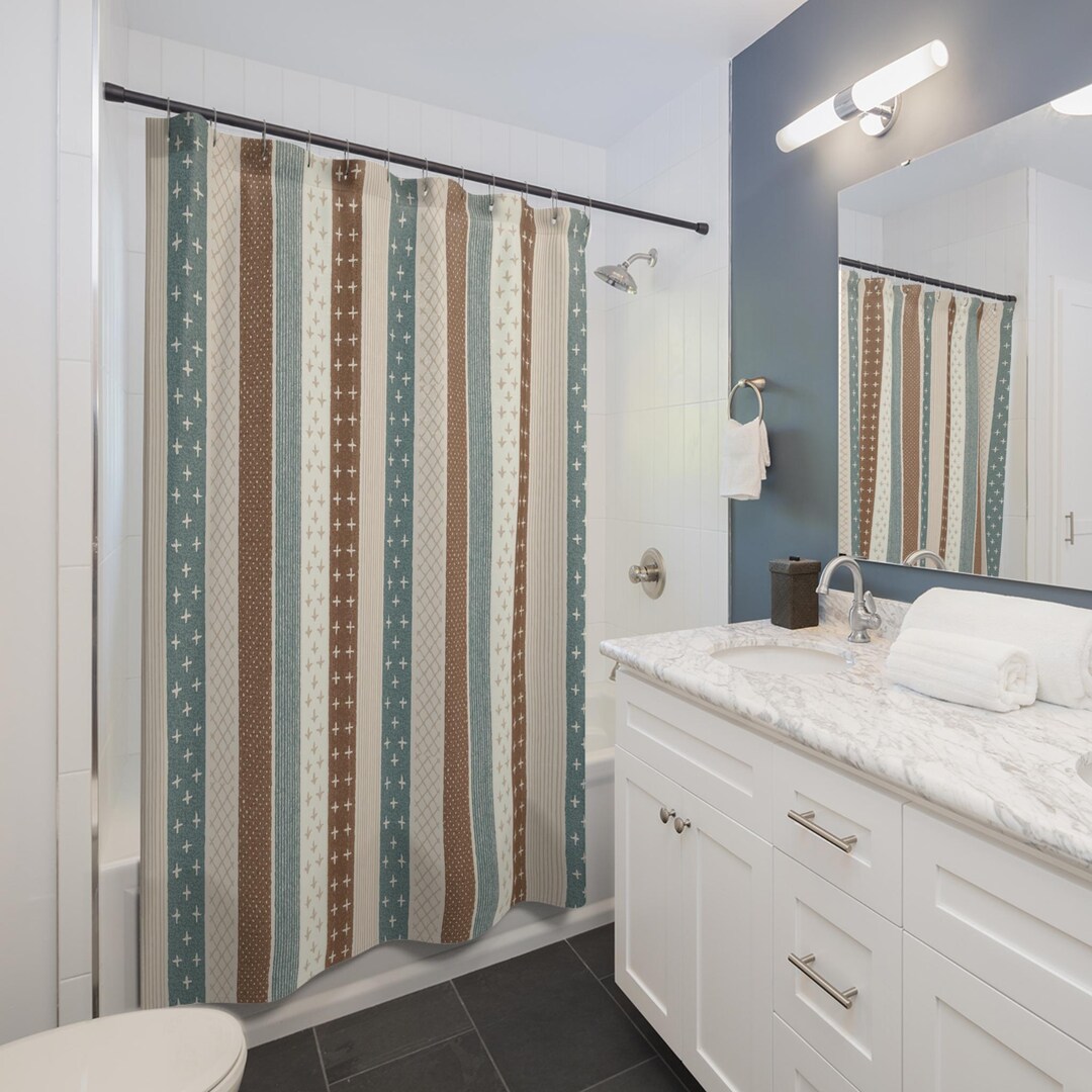 Americana Striped Cloth Shower Curtain. Featuring a Print of Vertical ...