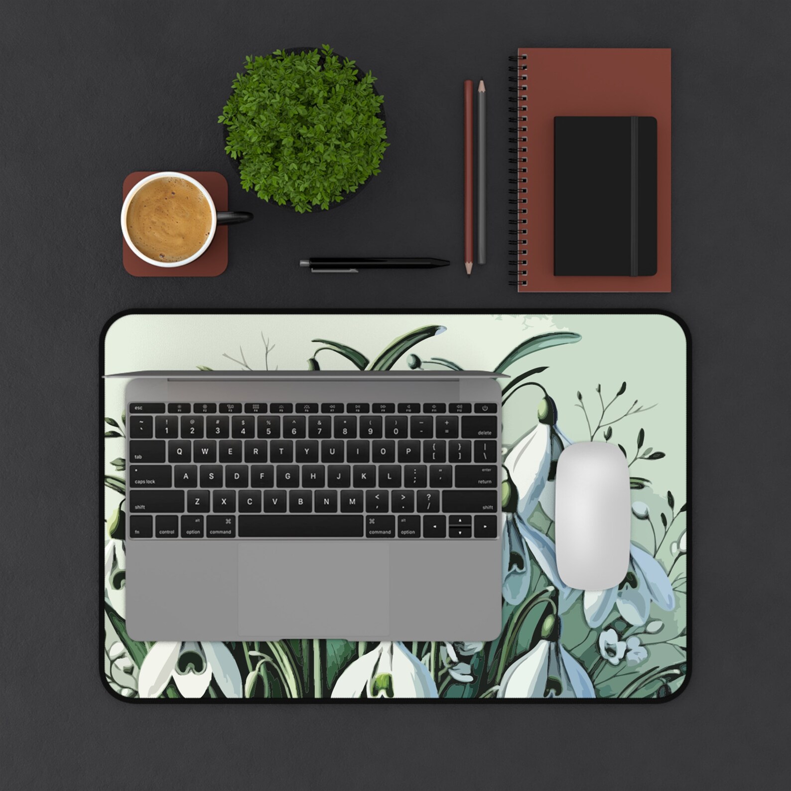 Snowdrop Desk Mat. Crisp White Bell-shaped Flowers on a Fresh Green ...