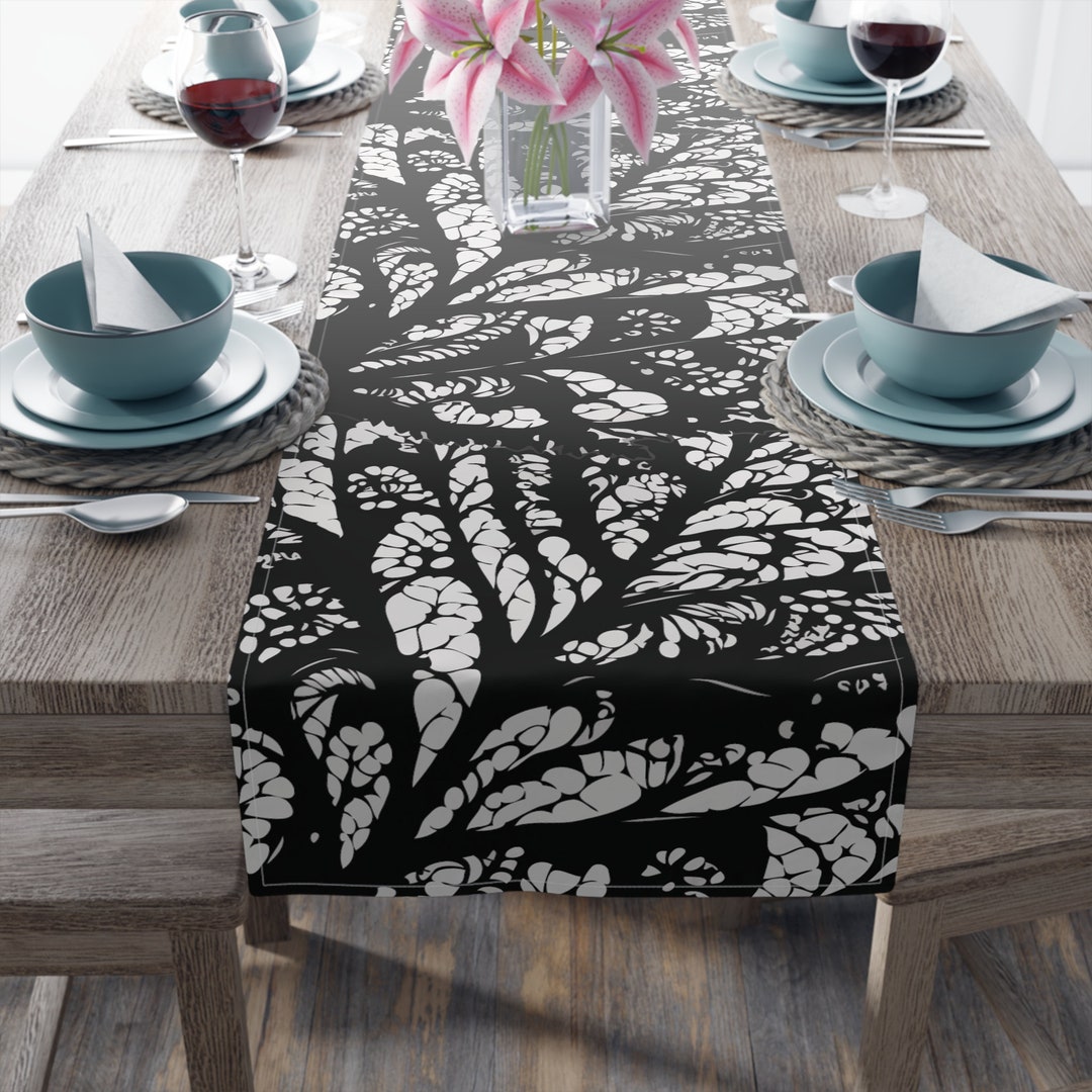 Lacey Leaf Organic Design Table Runner. This Black and White Table ...