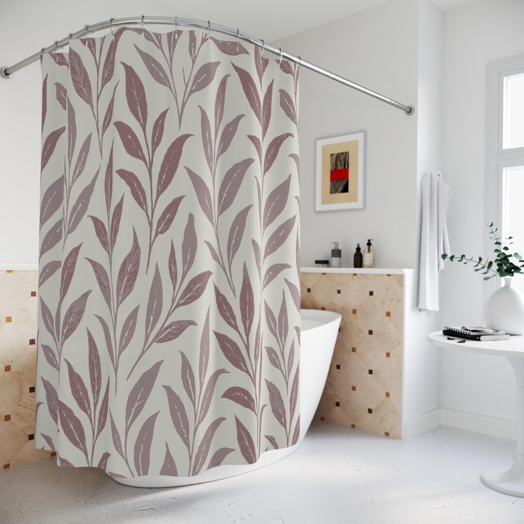 Modern Leaves Cloth Shower Curtain. Featuring a Repeating Leaf Motif in ...