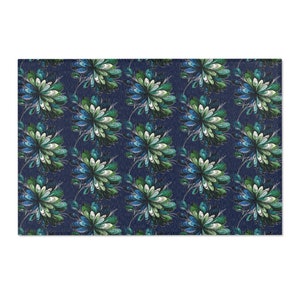 Stylized Green and Blue Botanical Indoor Area Rug. Featuring Elegant ...