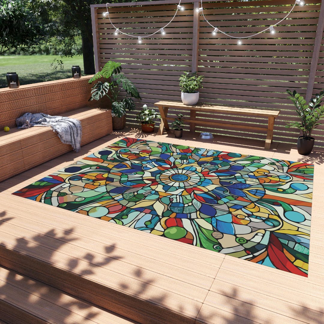 Stained Glass Outdoor Rug. Featuring a Dazzling Stained Glass Design in ...