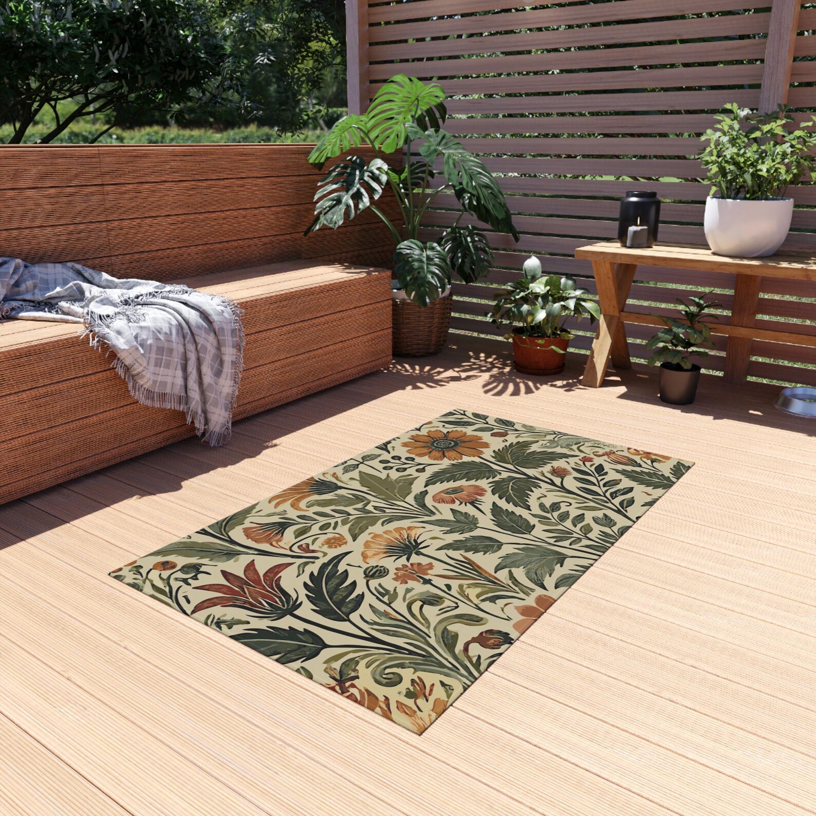 Vintage-inspired Floral Outdoor Rug. Featuring Lush Foliage and ...