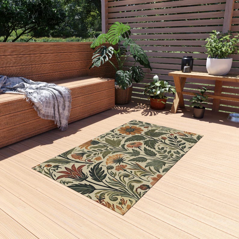 Vintage-inspired Floral Outdoor Rug. Featuring Lush Foliage and ...