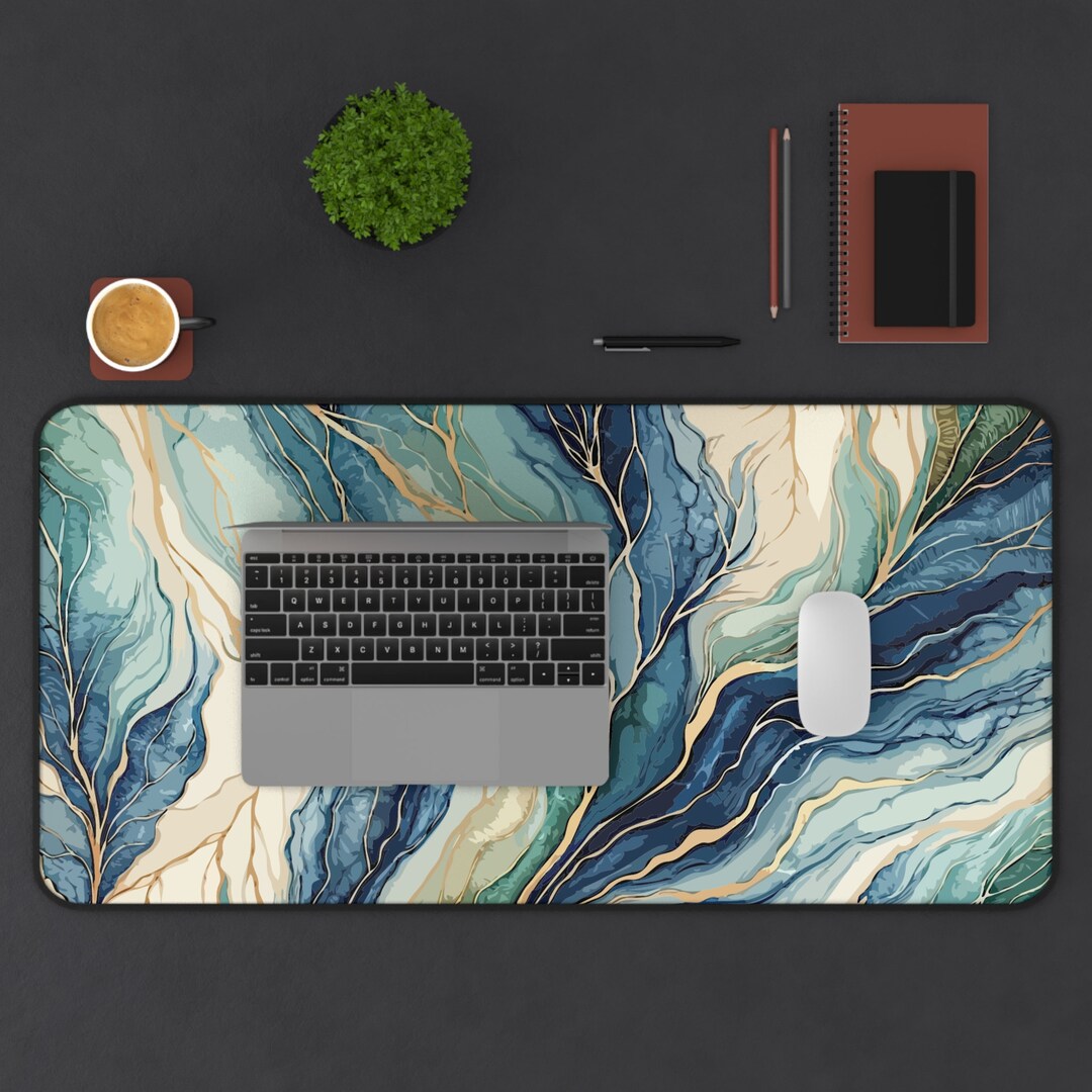 Blue and Green Organic Patterned Desk Mat. This Desk Mat's Design ...