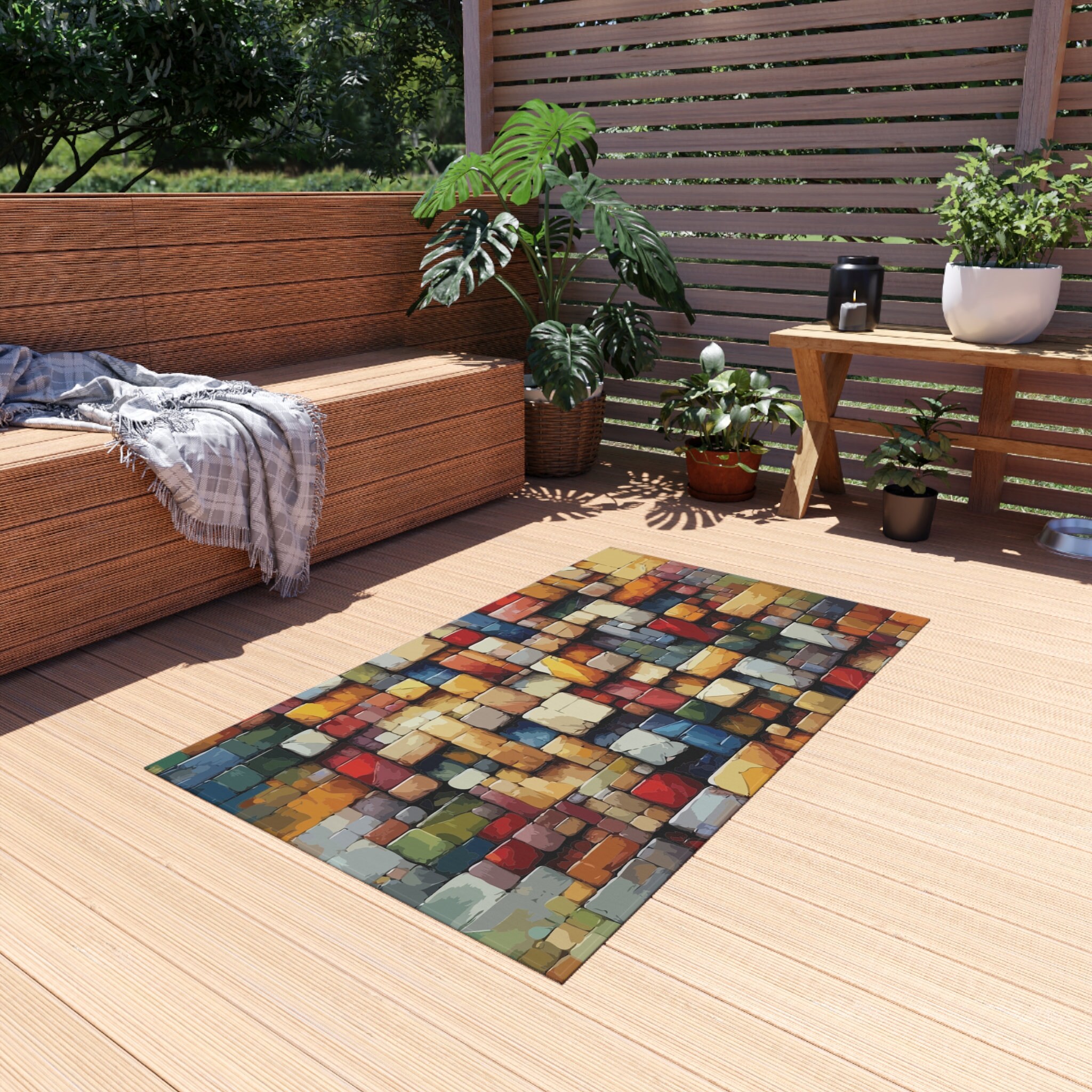 Mosaic Cubism Outdoor Rug. Featuring Bold and Geometric Shapes Inspired ...