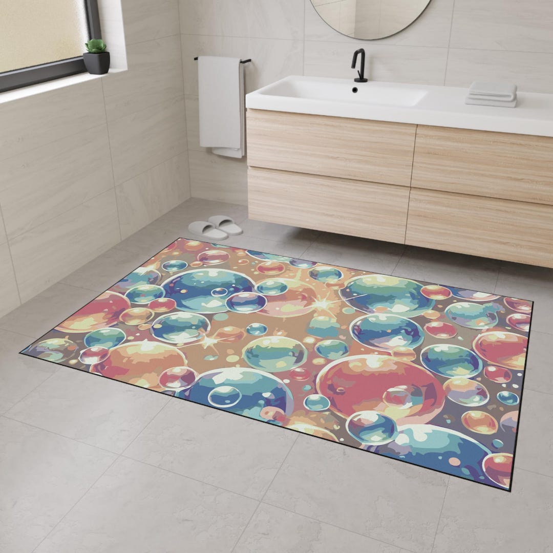 Soap Bubble Bath Mat. Featuring Playful and Colorful Soap Bubbles in ...