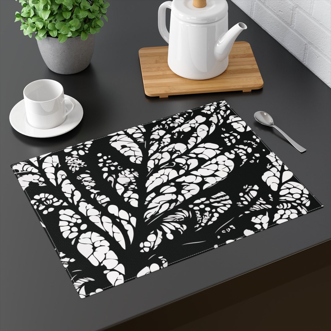 Lacey Leaf Organic Design Placemat. A Close-up View of Black Lacey ...