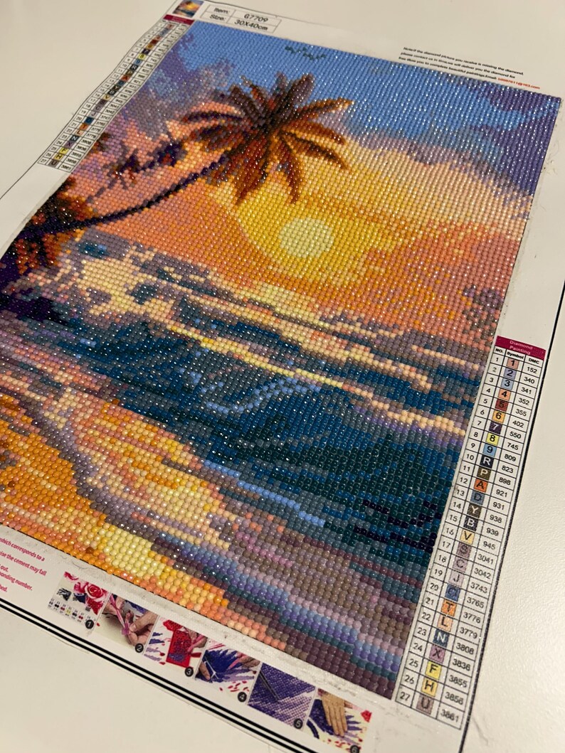 Completed Waves Sunset Scene Diamond Painting Pink Palm Tree - Etsy UK