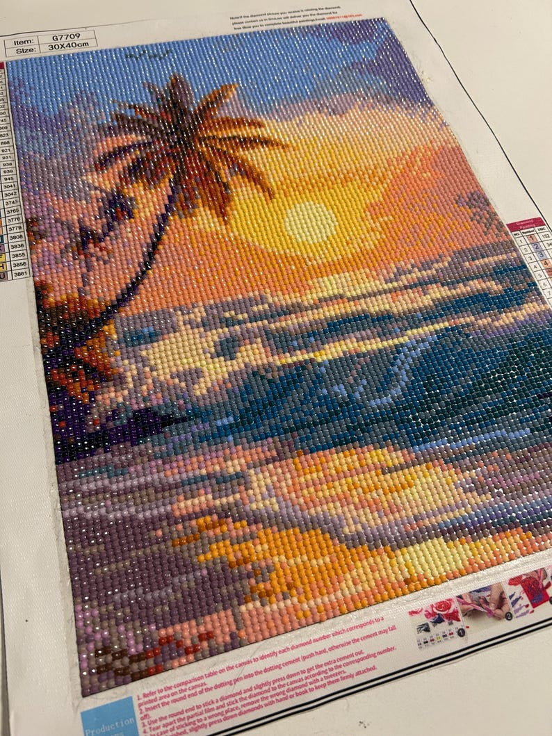 Completed Waves Sunset Scene Diamond Painting Pink Palm Tree - Etsy UK