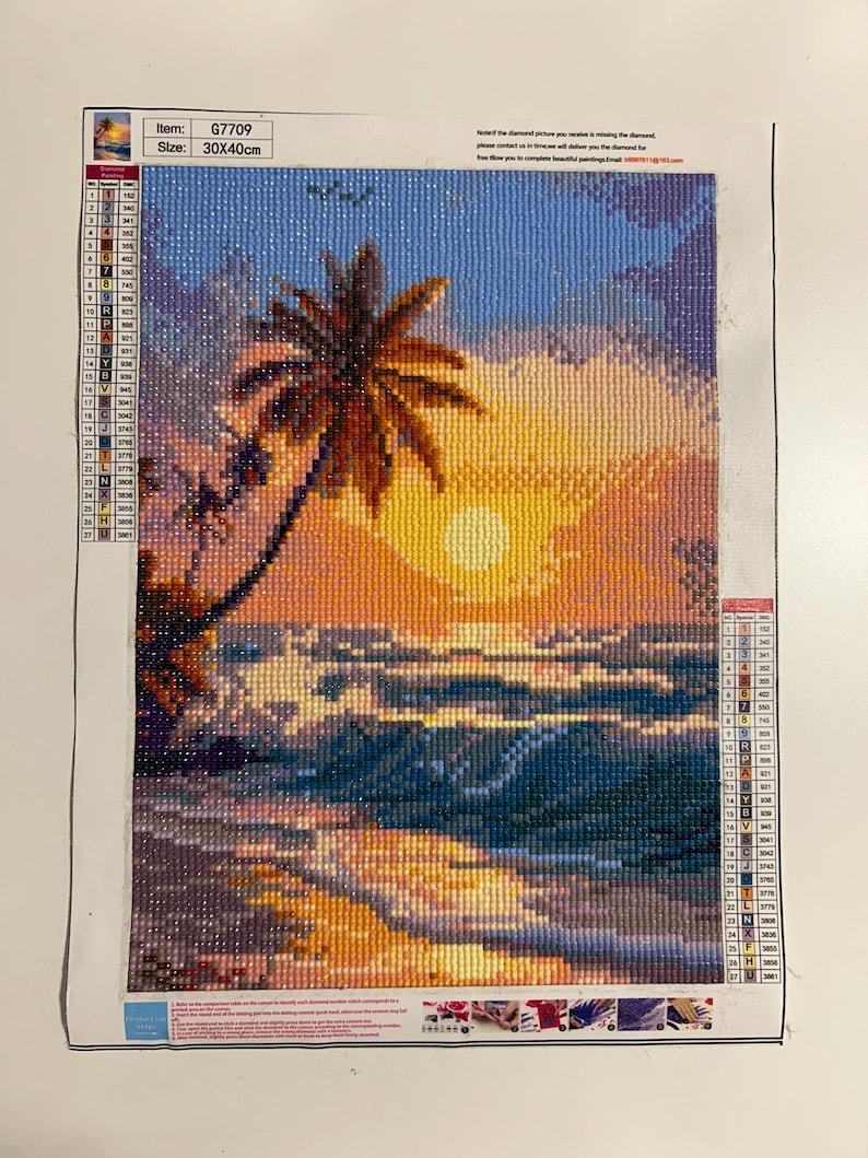 Completed Waves Sunset Scene Diamond Painting Pink Palm Tree - Etsy UK