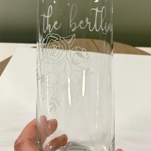 Custom Name Etched Glass Vase With Flower Wedding Anniversary ...