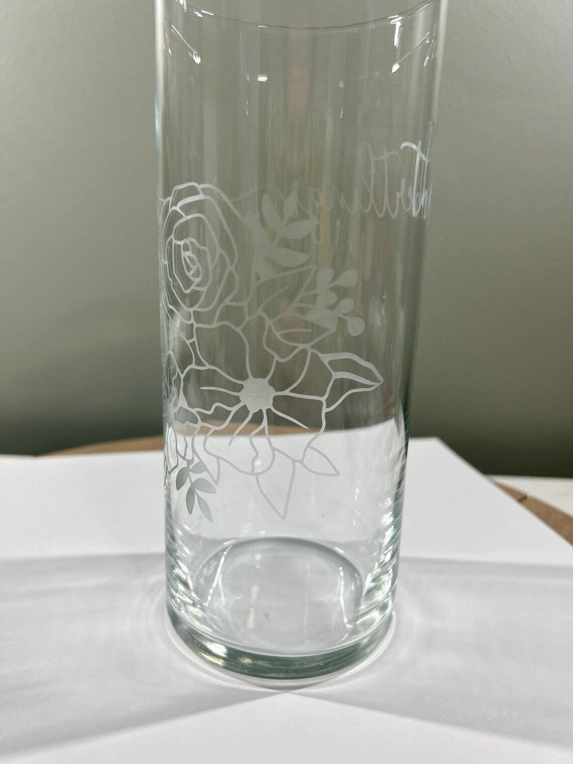 Custom Name Etched Glass Vase With Flower Wedding Anniversary ...