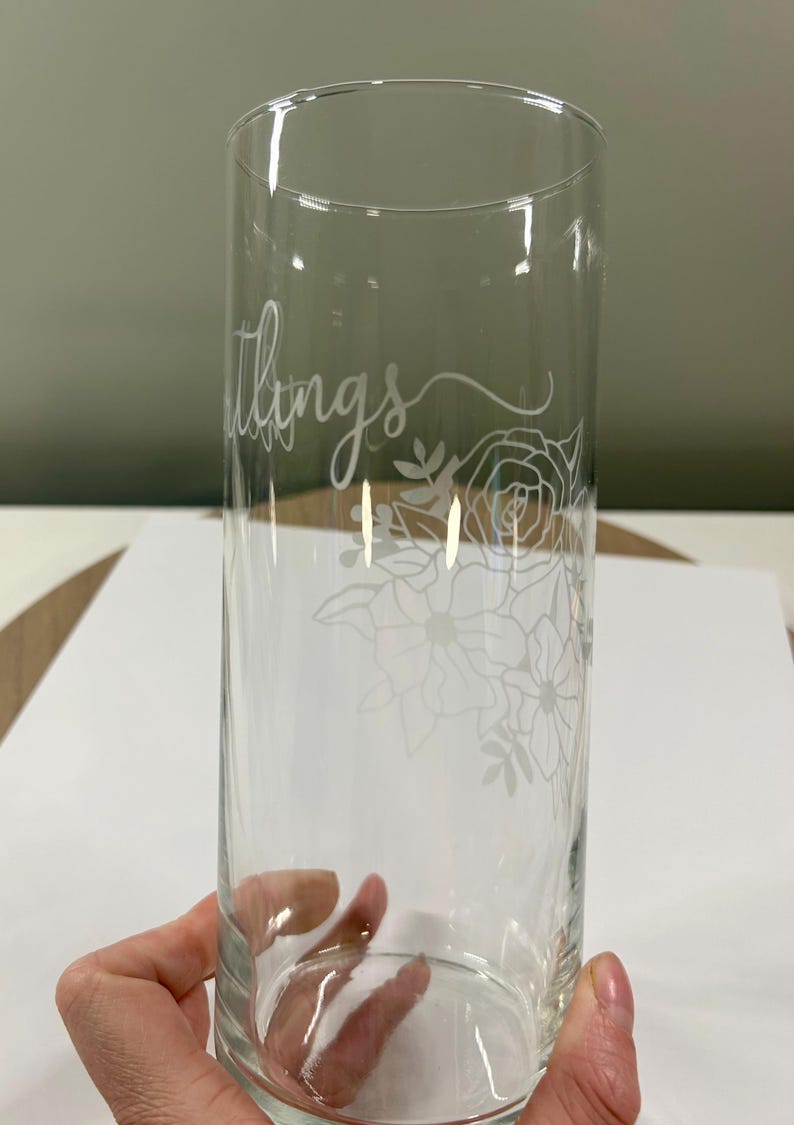 Custom Name Etched Glass Vase With Flower Wedding Anniversary ...