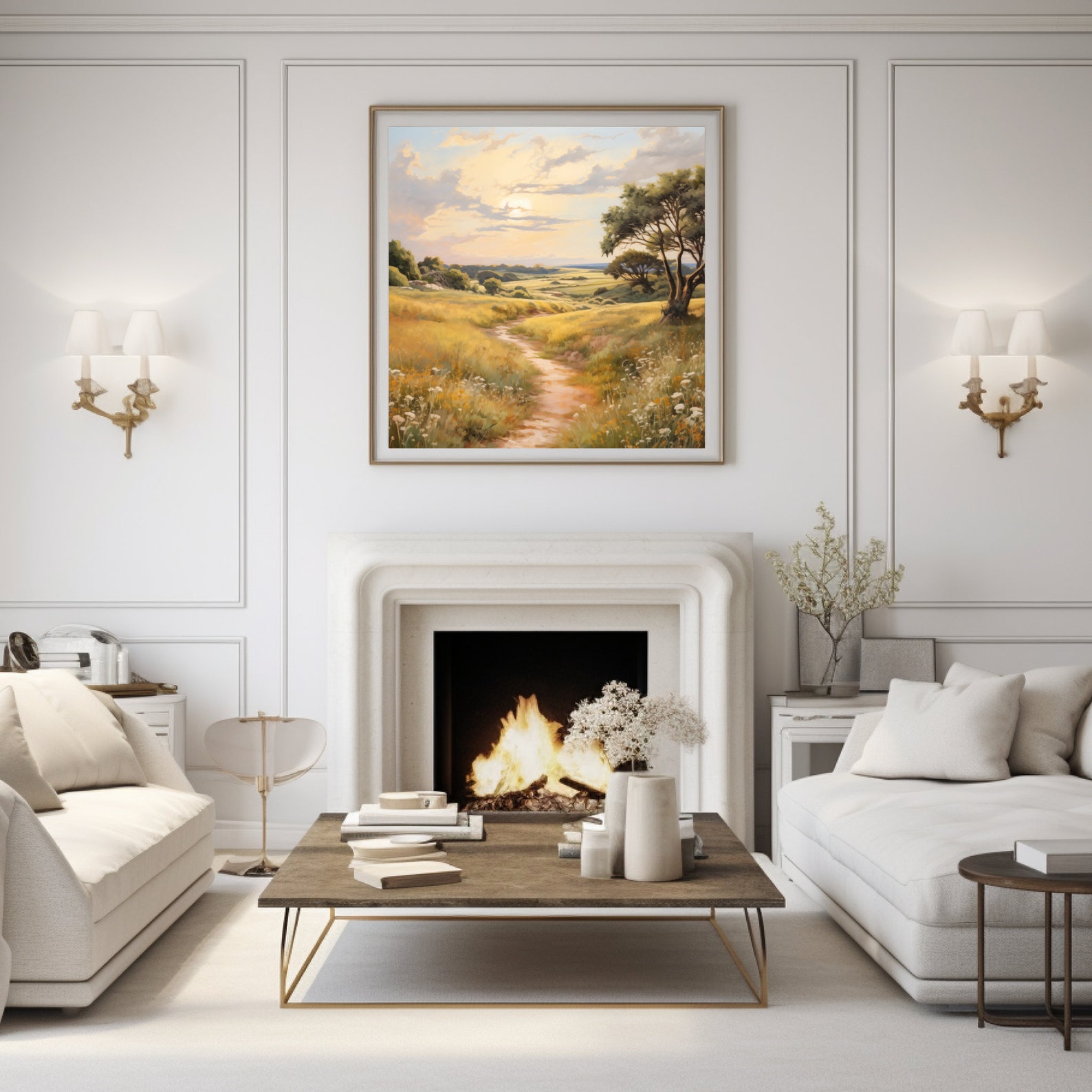 Rustic Countryside Digital Art Print - Warm Pastoral Landscape ...