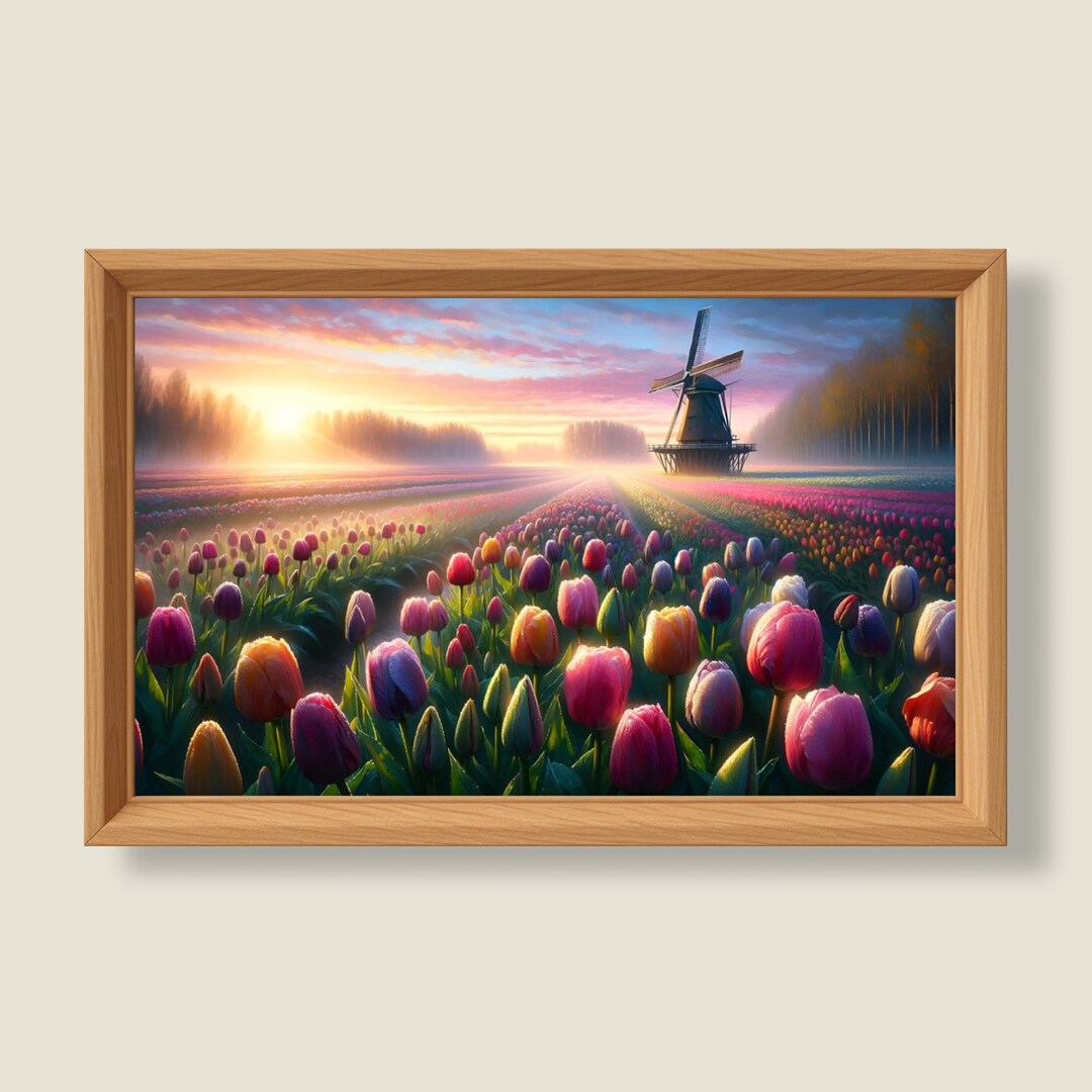 Tulip Twilight - Colorful Tulip Field Sunrise Digital Artwork, Vibrant ...