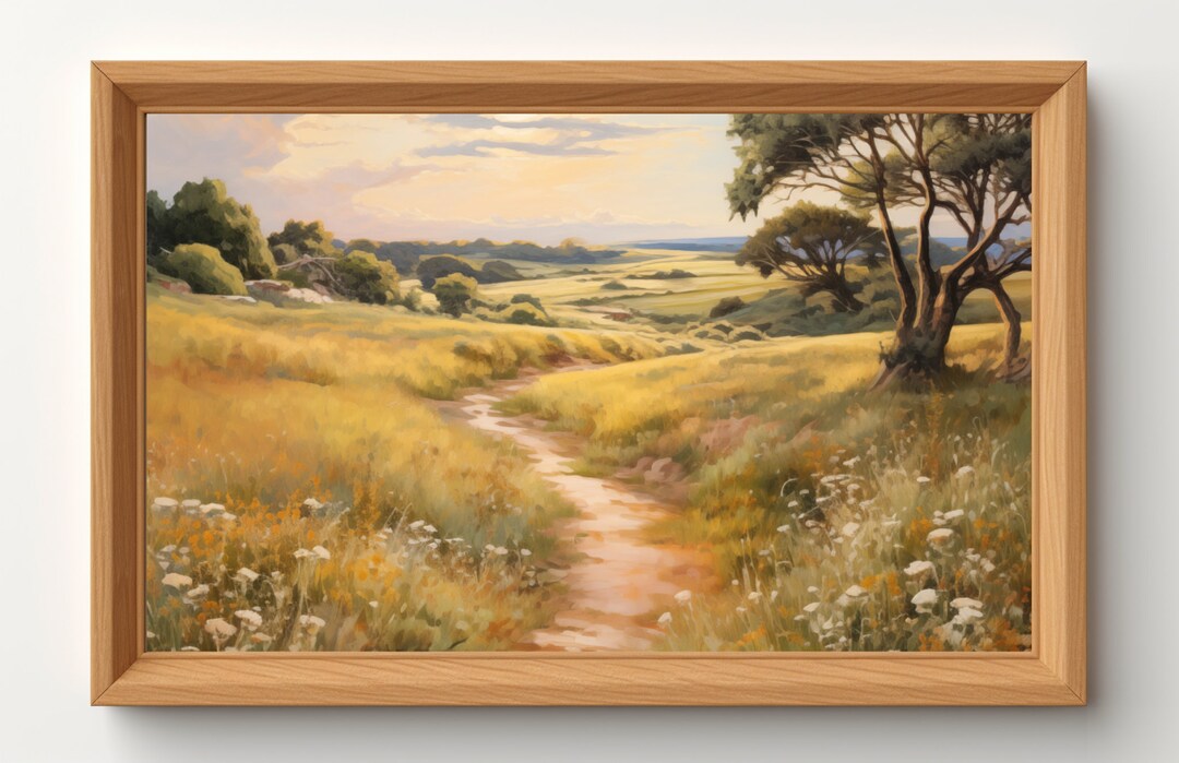 Rustic Countryside Digital Art Print - Warm Pastoral Landscape ...