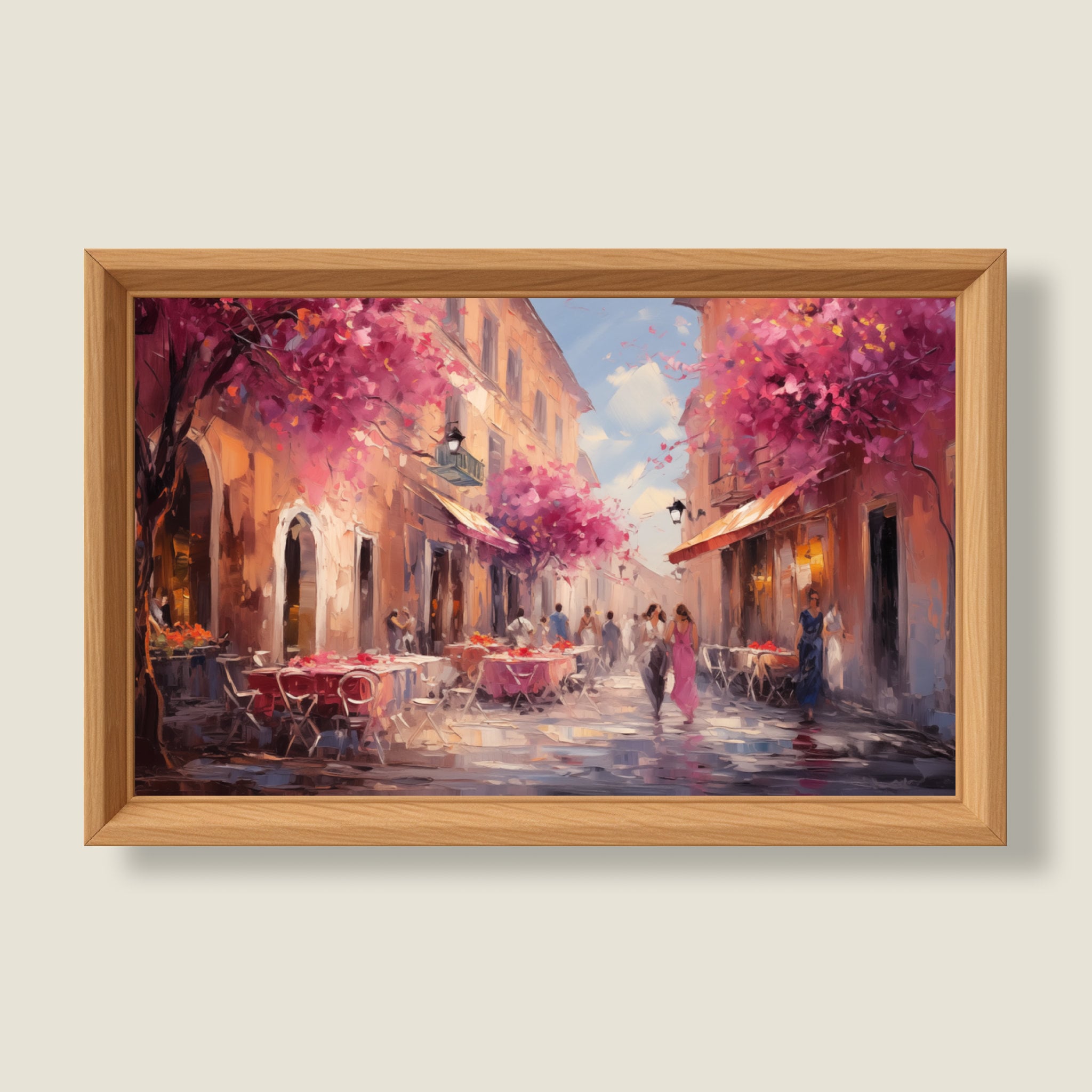 Blossom Boulevard - Vibrant Street Scene Digital Artwork, Impressionist ...