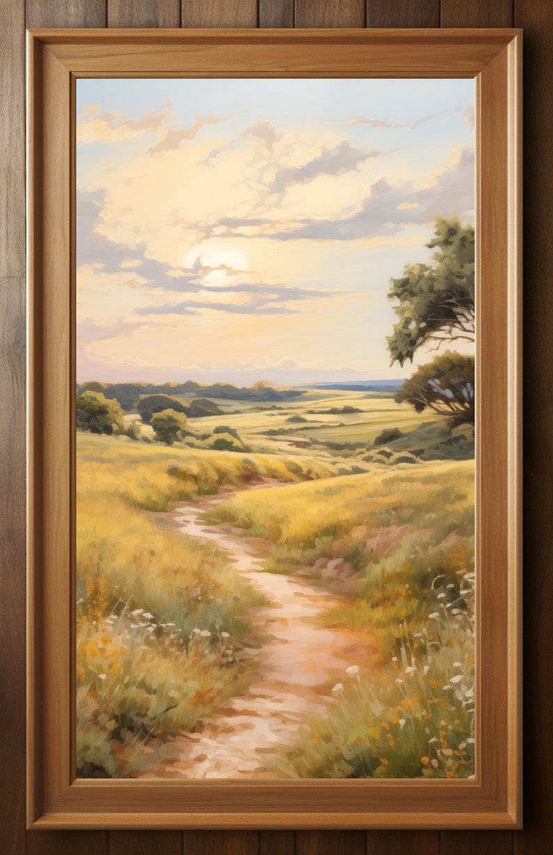 Rustic Countryside Digital Art Print - Warm Pastoral Landscape ...